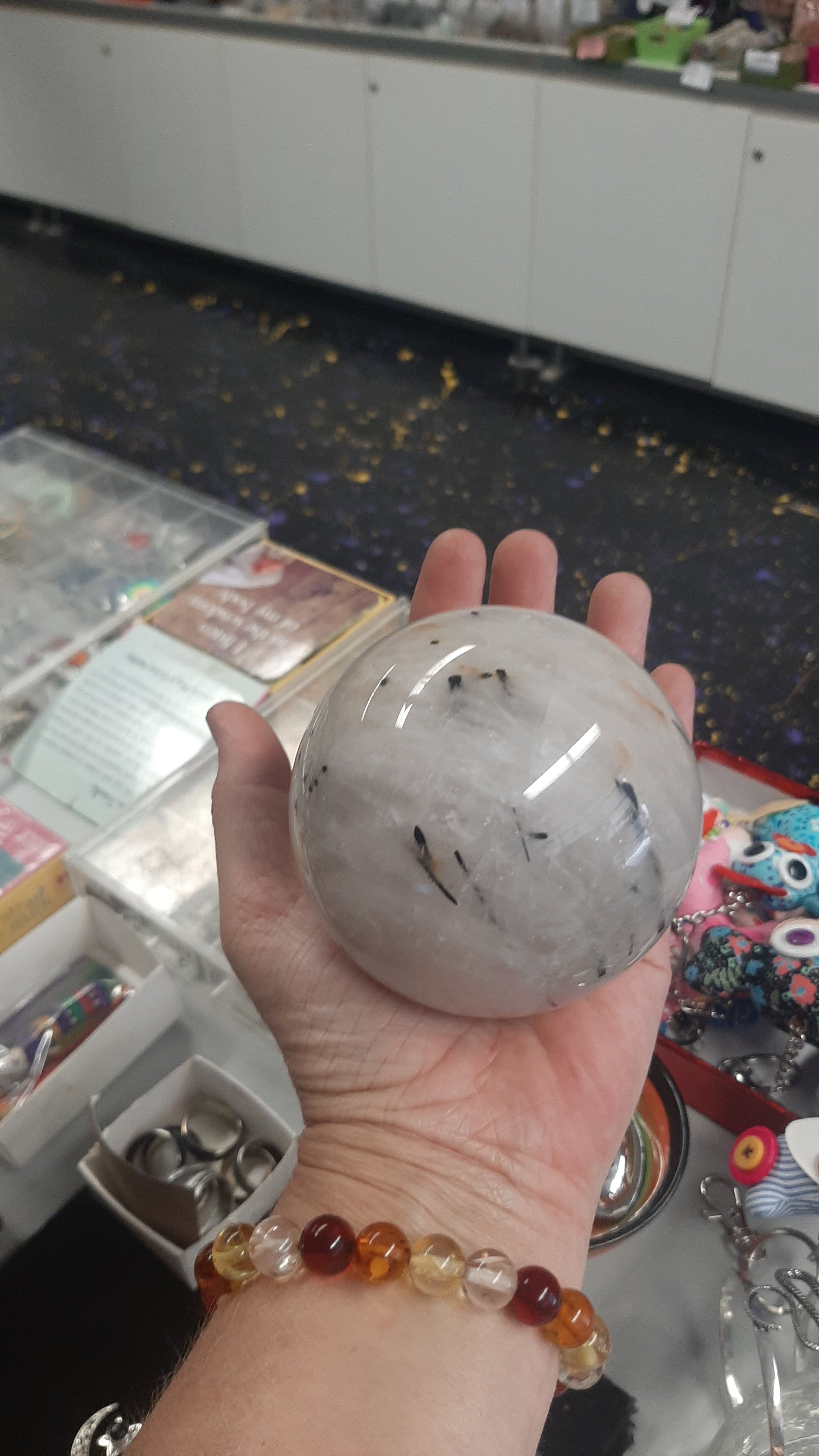 Tourmalinated Quartz Sphere, Tourmalinated quartz that has been shaped ...